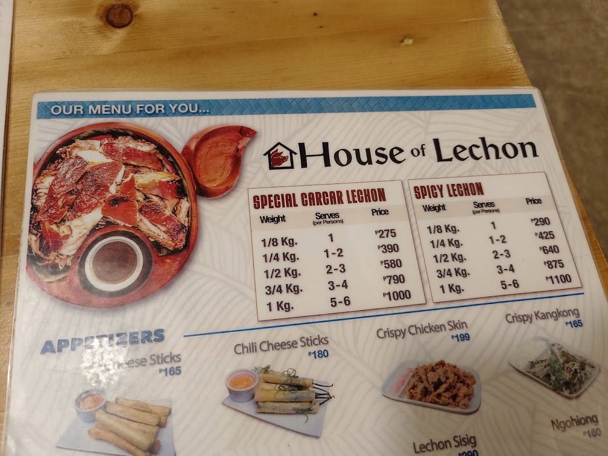 Menu at House of Lechon restaurant, Cebu City, Acacia St
