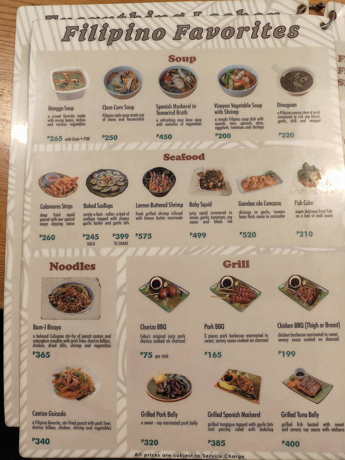 Menu at House of Lechon restaurant, Cebu City, Acacia St