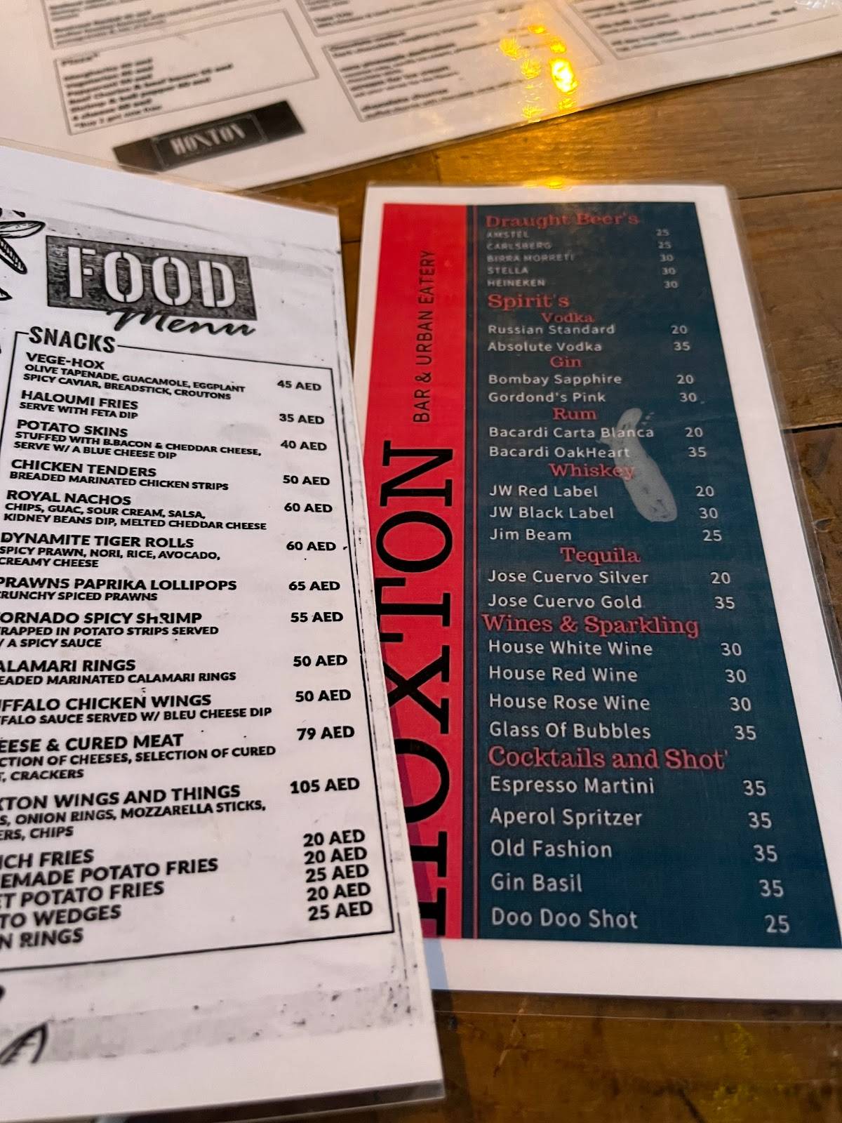 Menu at Hoxton Bar & Urban Eatery, Dubai