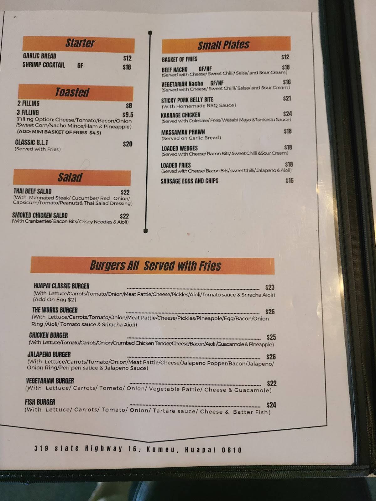 Menu at Huapai Tavern pub & bar, Kumeu, 319 State Hwy 16