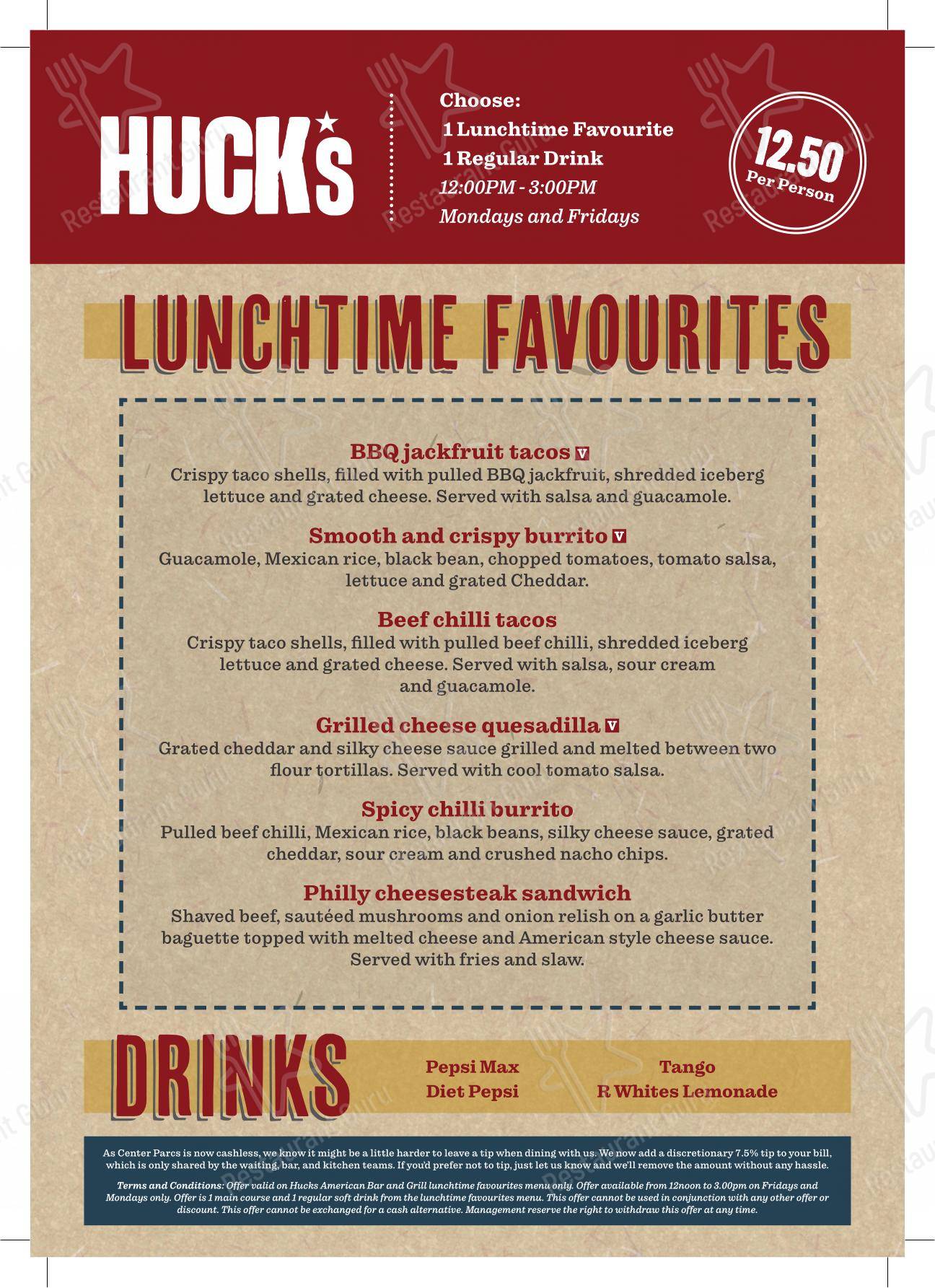 Menu at Huck's restaurant, Warminster