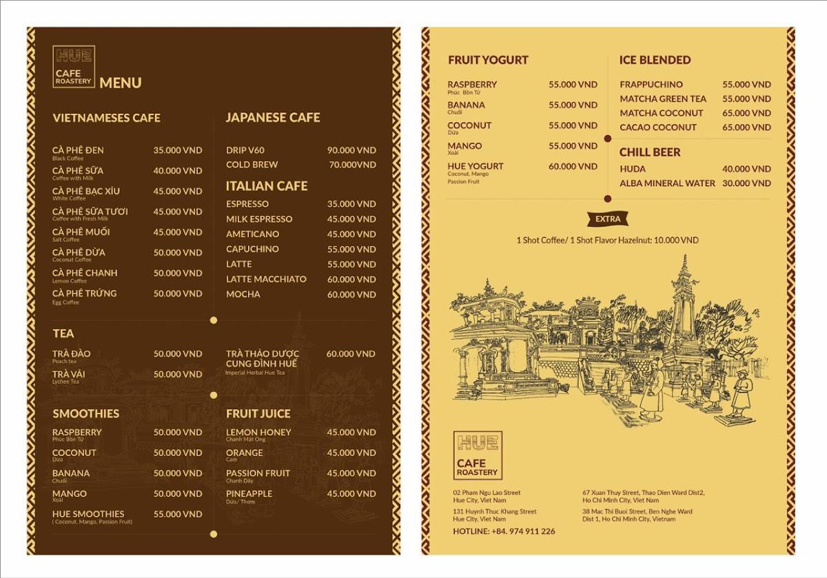 Menu at Hue Cafe Roastery Võ Trường Toản, Ho Chi Minh City