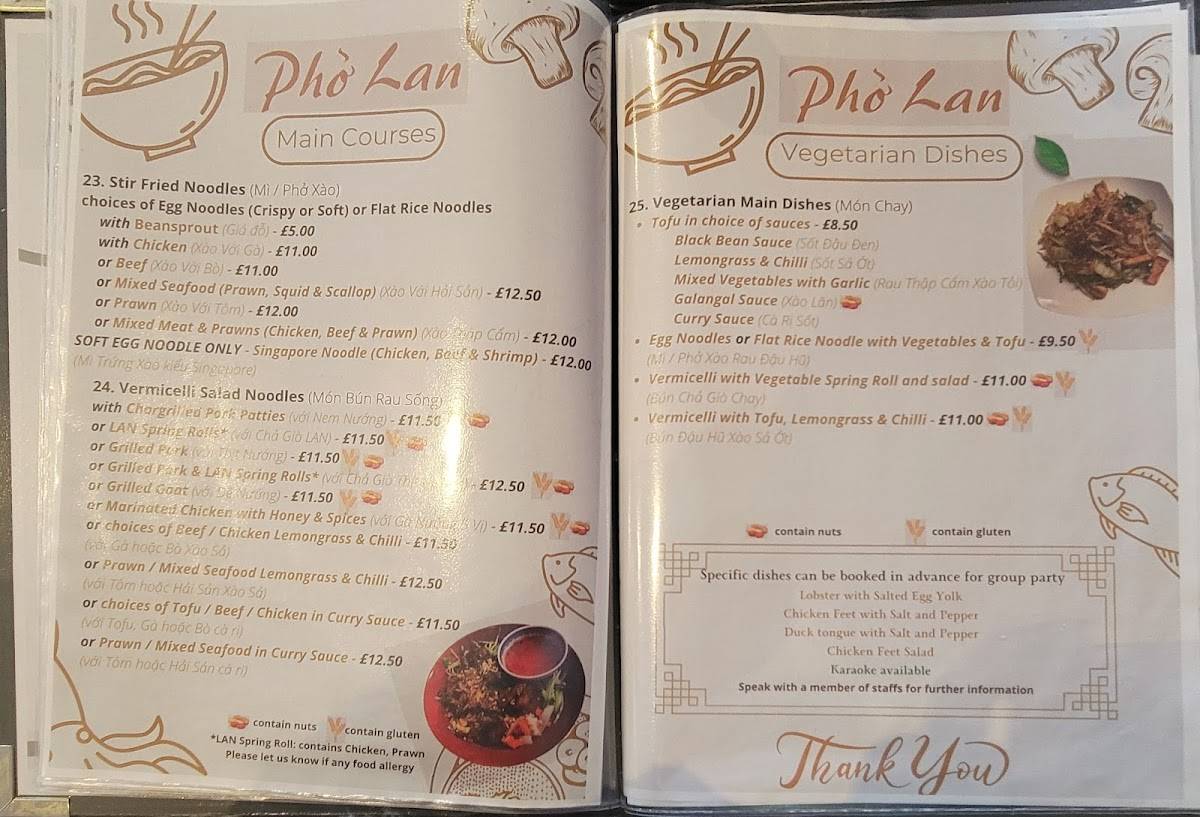 Menu at Phở Lan restaurant, Hull
