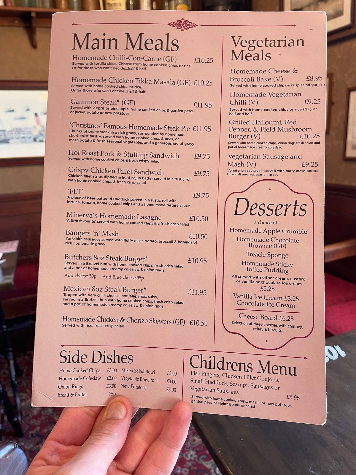 Menu at The Minerva pub & bar, Hull