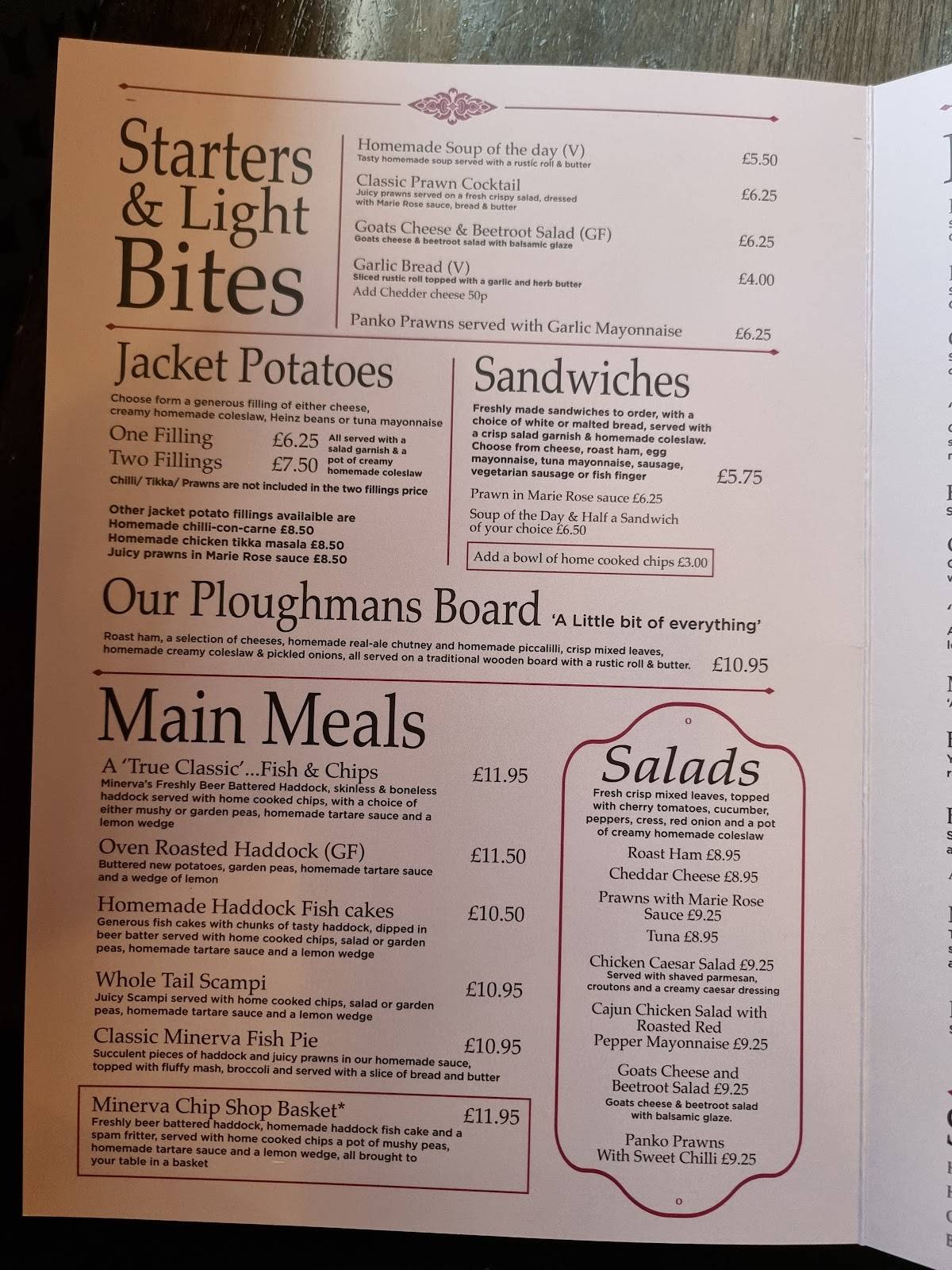 Menu at The Minerva pub & bar, Hull