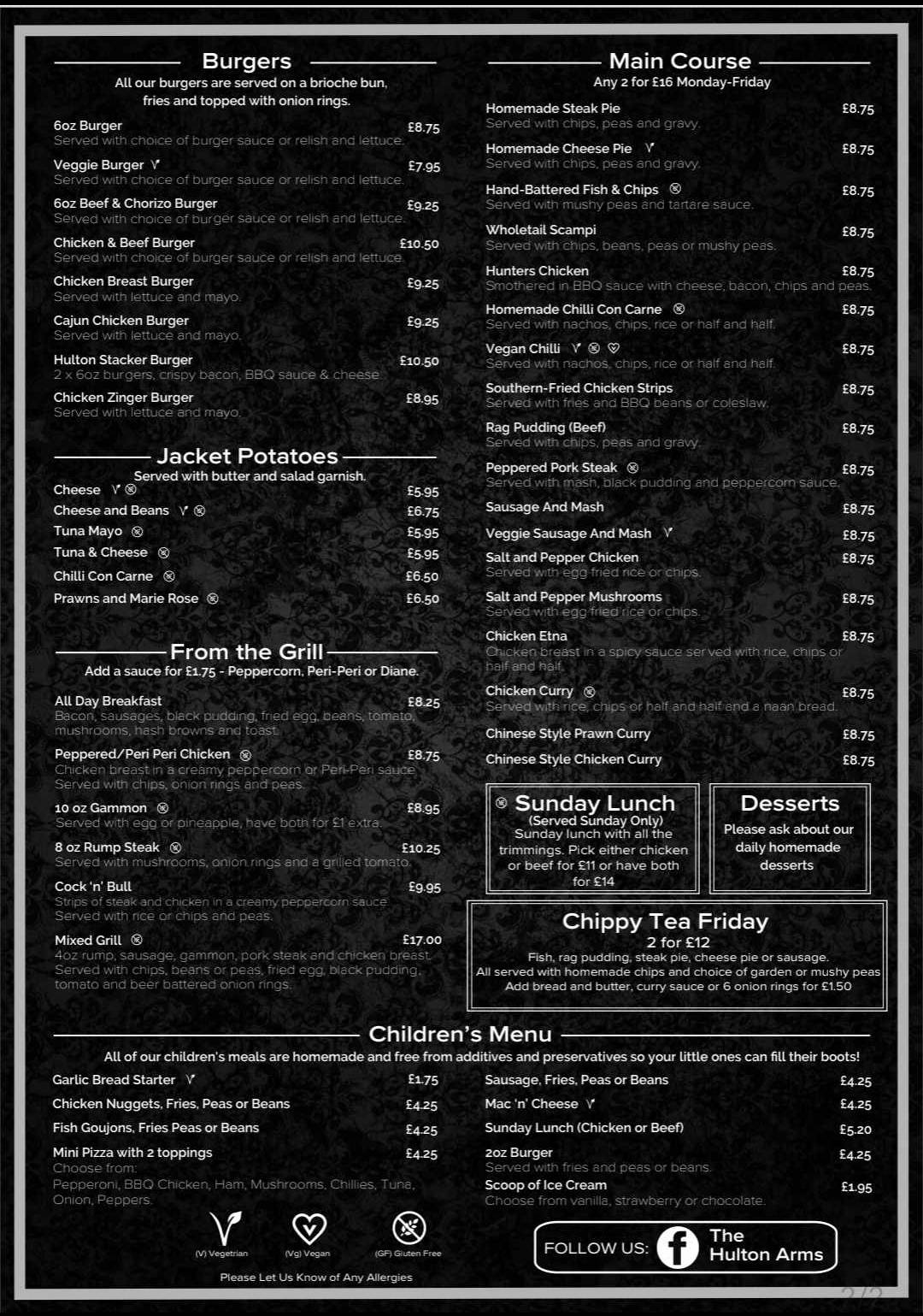 Menu at Hulton Arms pub & bar, Bolton