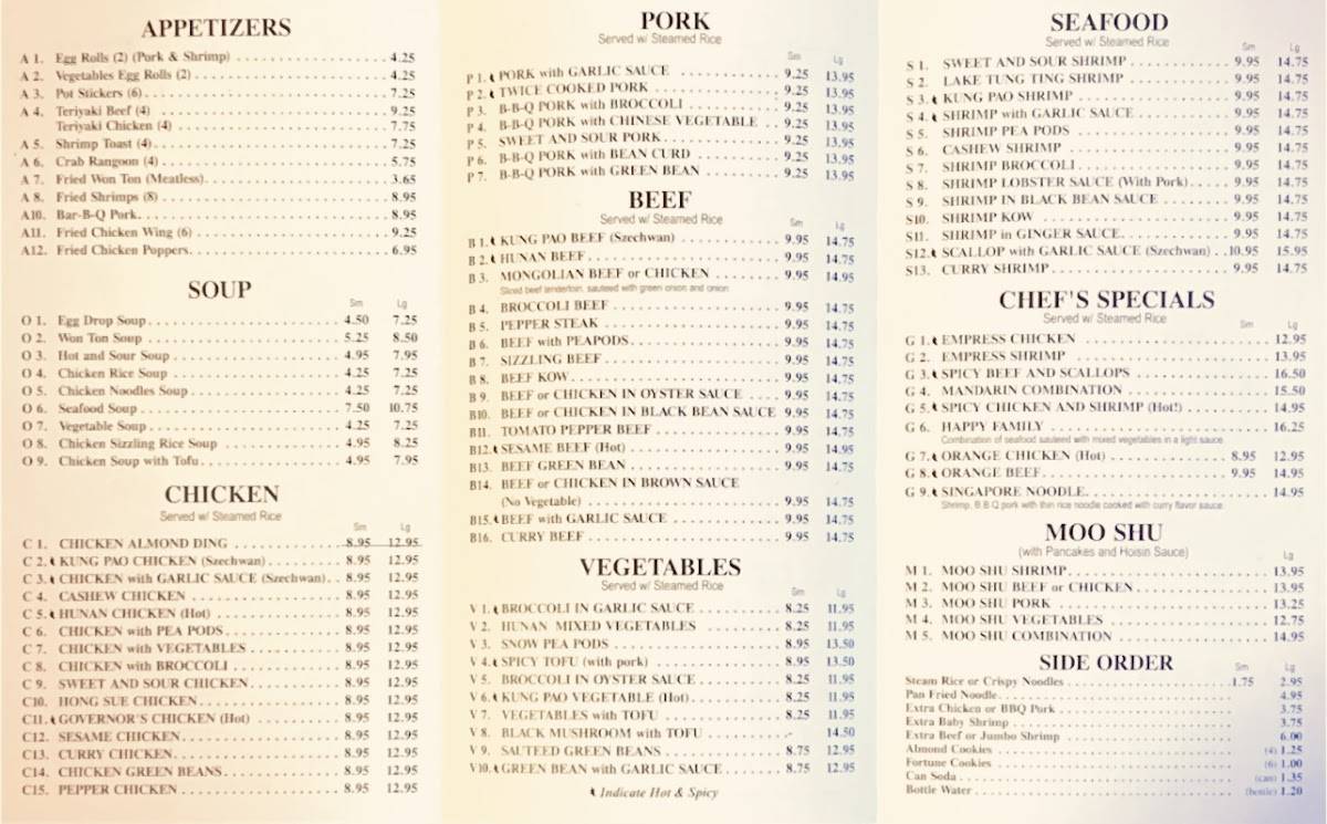 Menu at Hunan Star restaurant, Evanston, Golf Rd