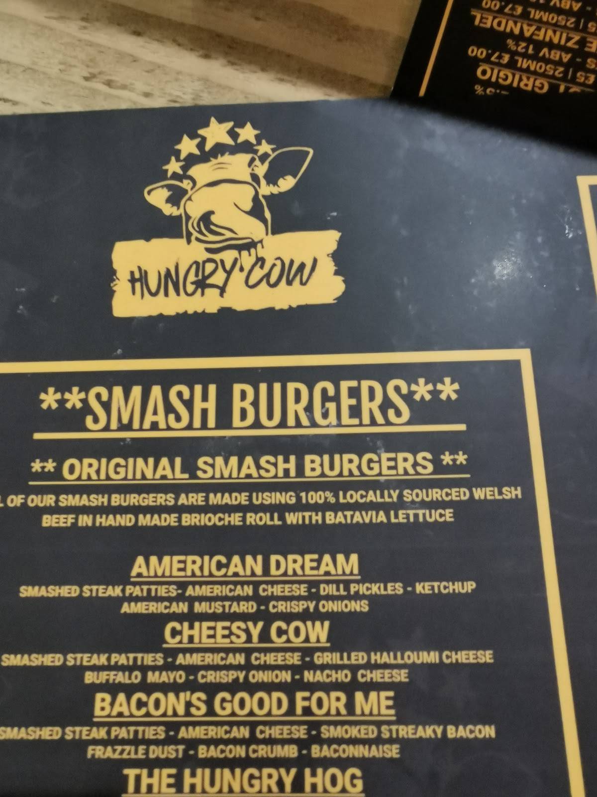 Menu at Hungry Cow restaurant, Mold