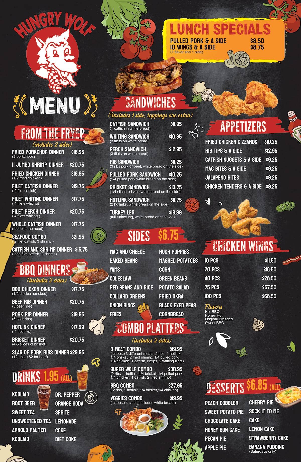 Menu at Hungry Wolf BBQ, Aurora, E Mississippi Ave