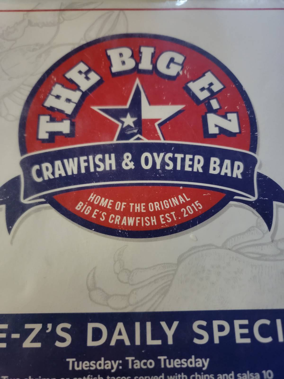 Menu at The Big E-Z Crawfish & Oyster Bar, Huntsville