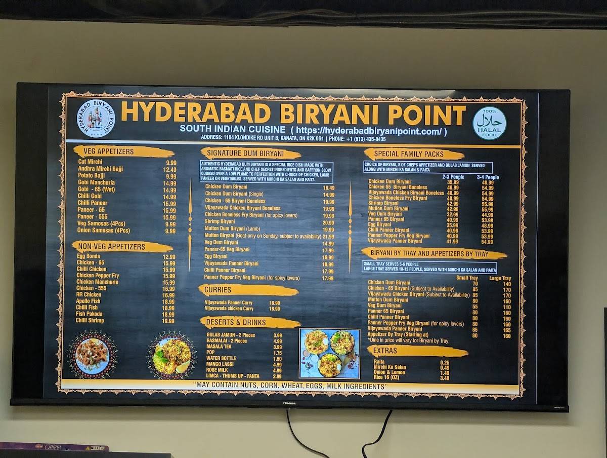 Menu at Hyderabad Biryani Point restaurant, Ottawa