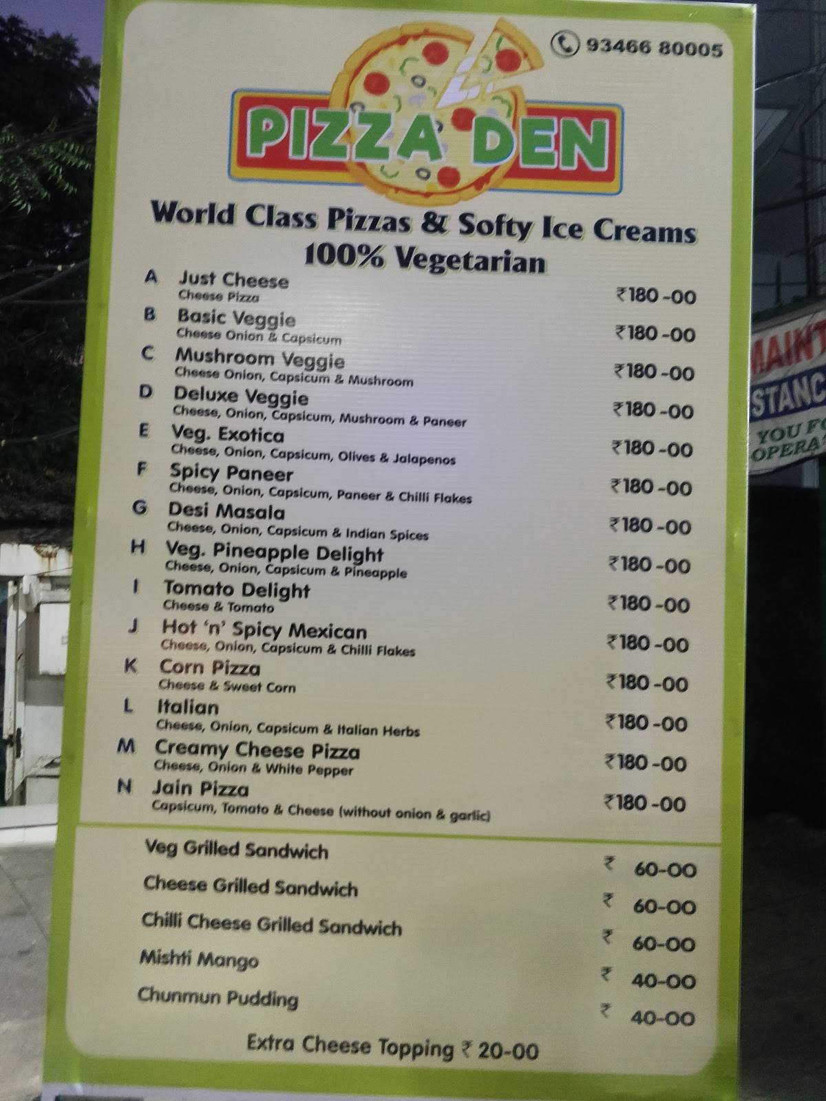 Menu at Pizza Den, Secunderabad, Shop No-7