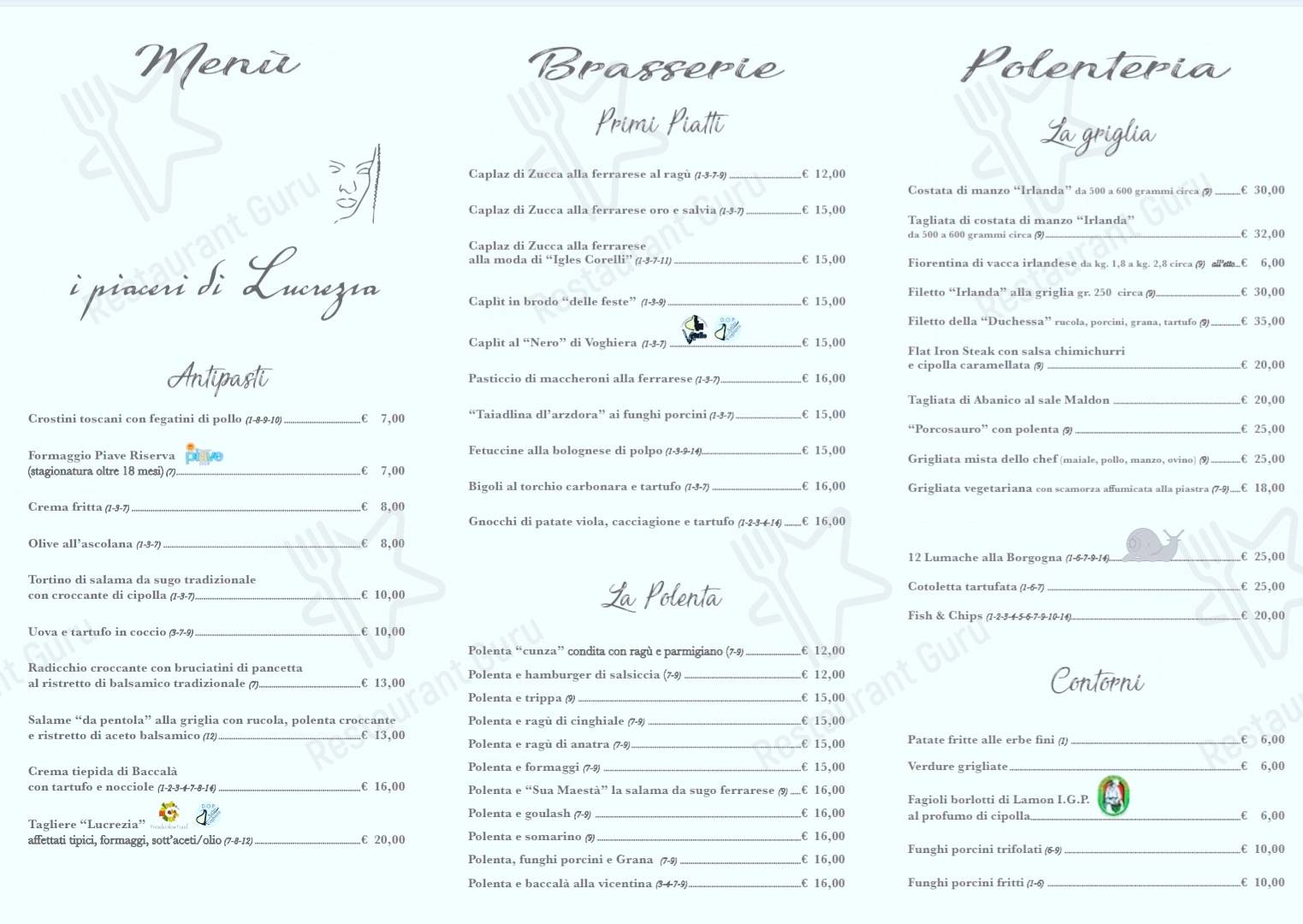 Menu da I Piaceri di Lucrezia ristorante, Ferrara