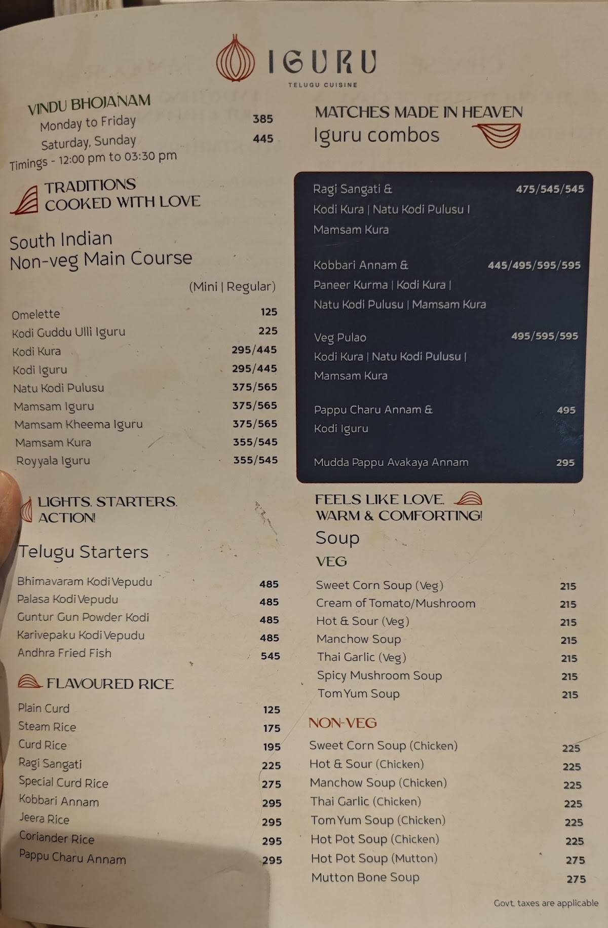 Menu at IGURU Banquets & Restaurant, Hyderabad