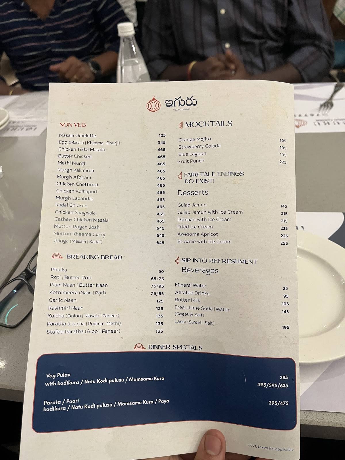 Menu at IGURU Banquets & Restaurant, Hyderabad