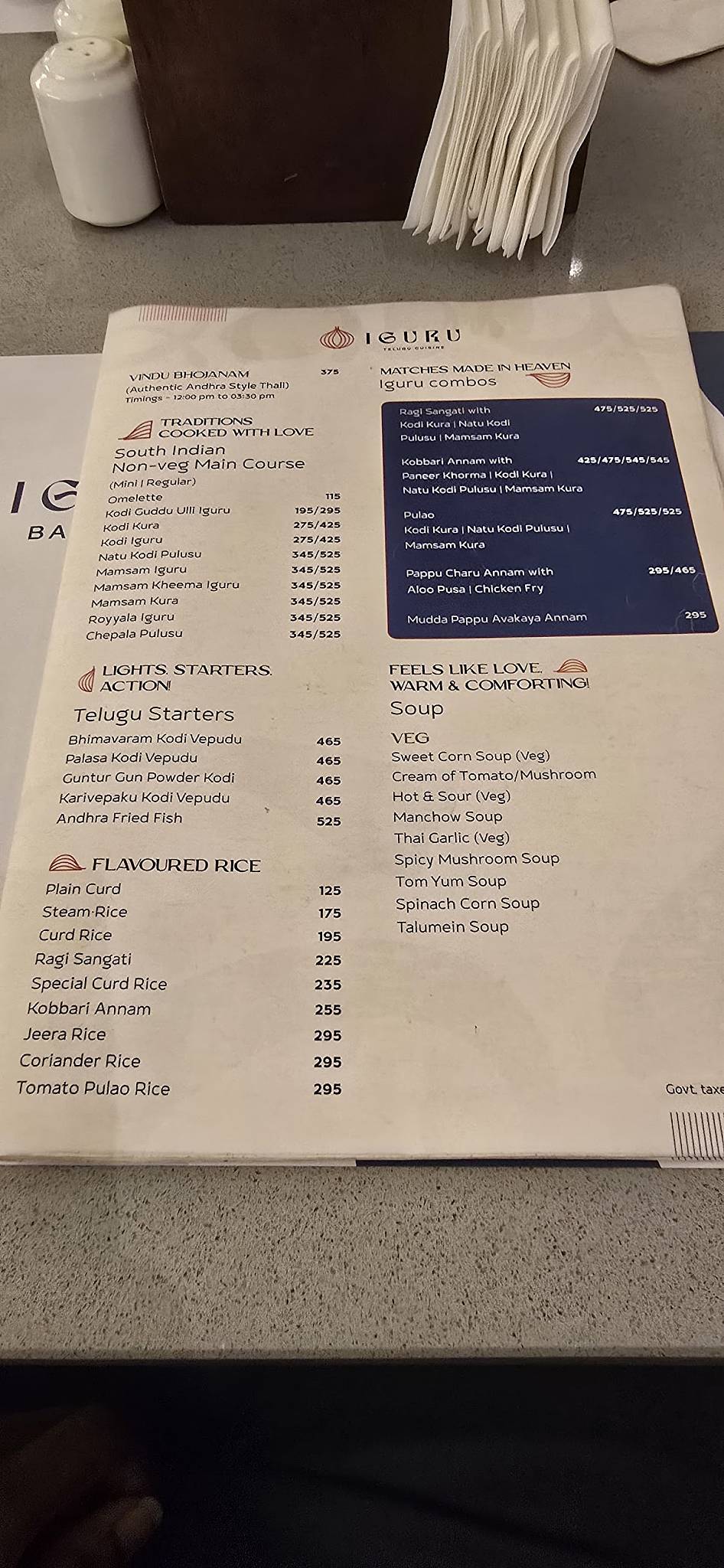 Menu at IGURU Banquets & Restaurant, Hyderabad