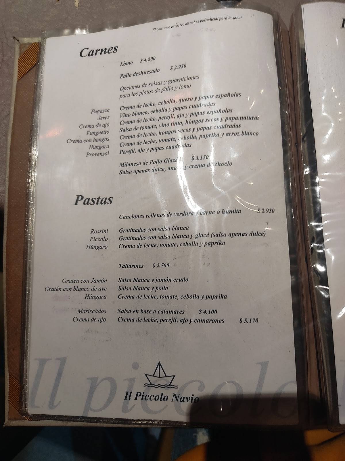 Carta del restaurante Il Piccolo Navío, Rosario, San Luis 709