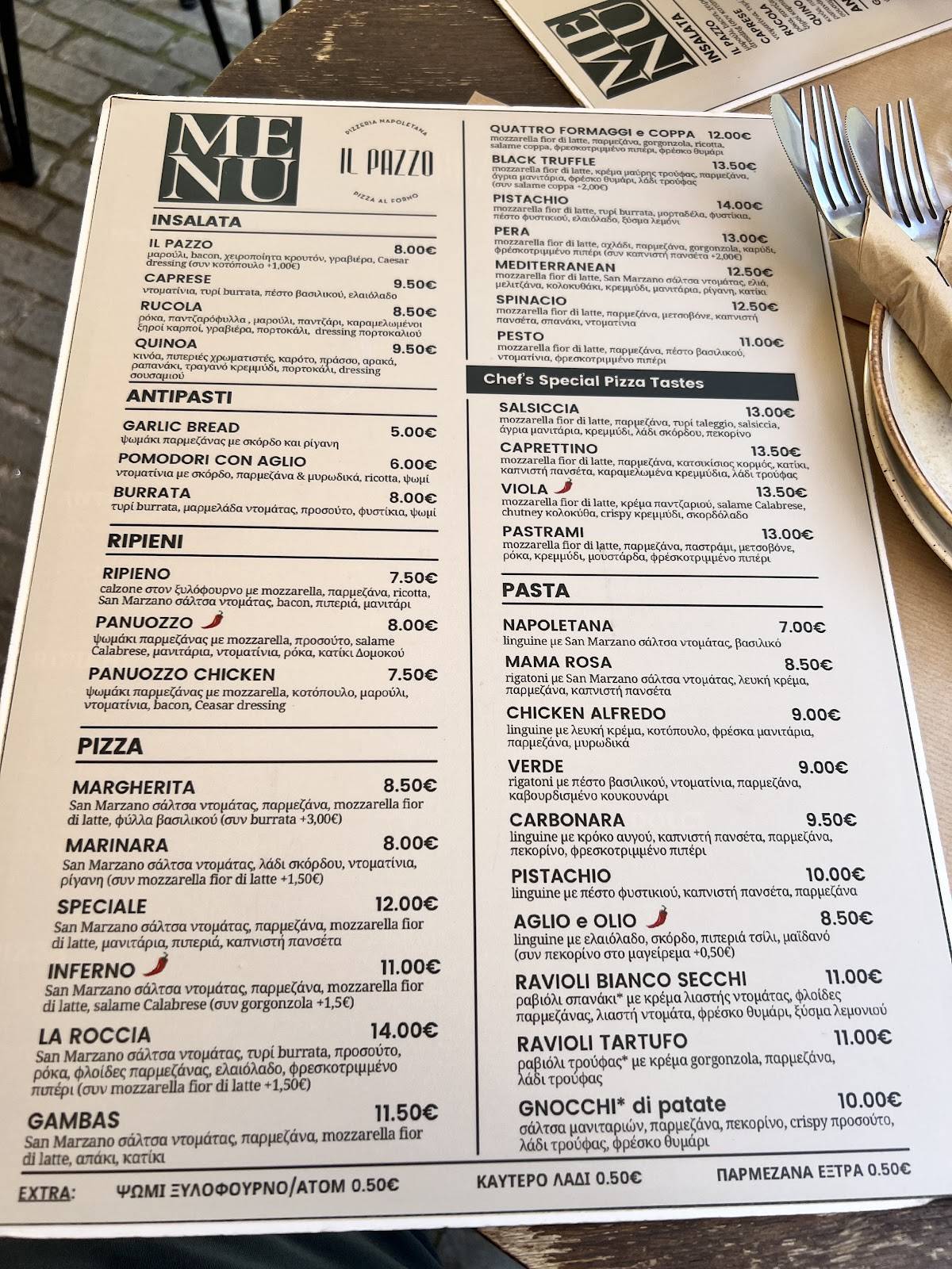 Menu at IL PAZZO, Ioannina