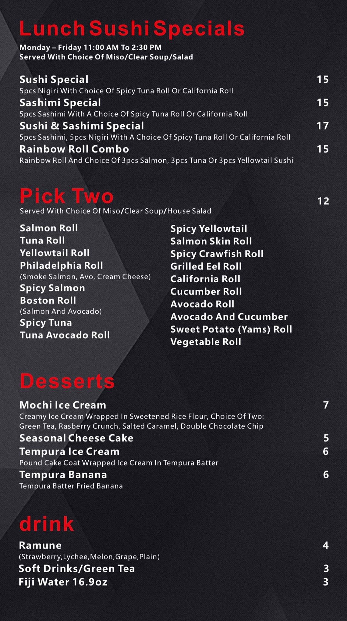 Menu at Ichiban Japanese Steakhouse & Sushi Bar, Waco