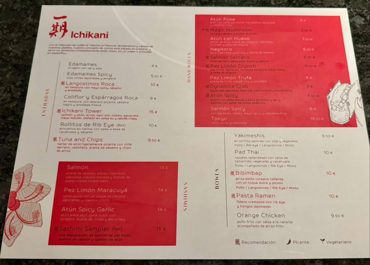 Carta del restaurante Ichikani Madrid, Madrid