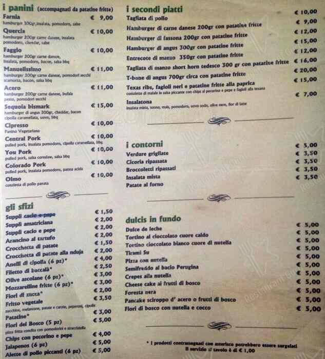 Menu da Il Bosco degli Elfi pizzeria, Roma