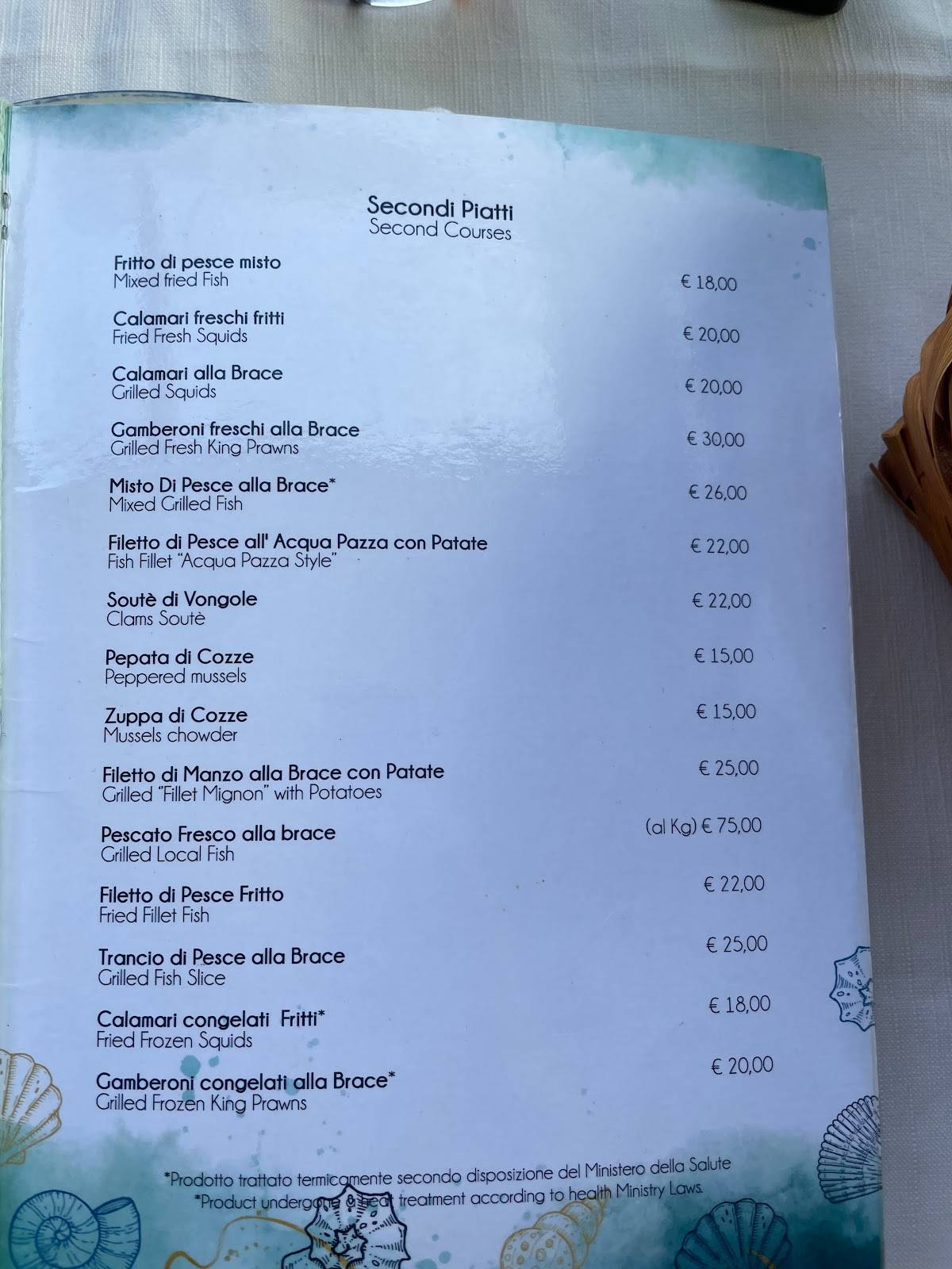Menu da Ristorante Il Cantuccio Mare, Marina del Cantone, Massa Lubrense