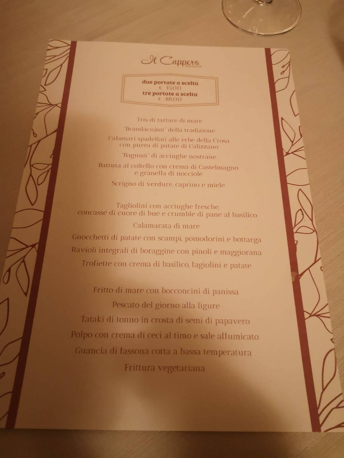 Menu da Il Cappero Ristorante, Verezzi