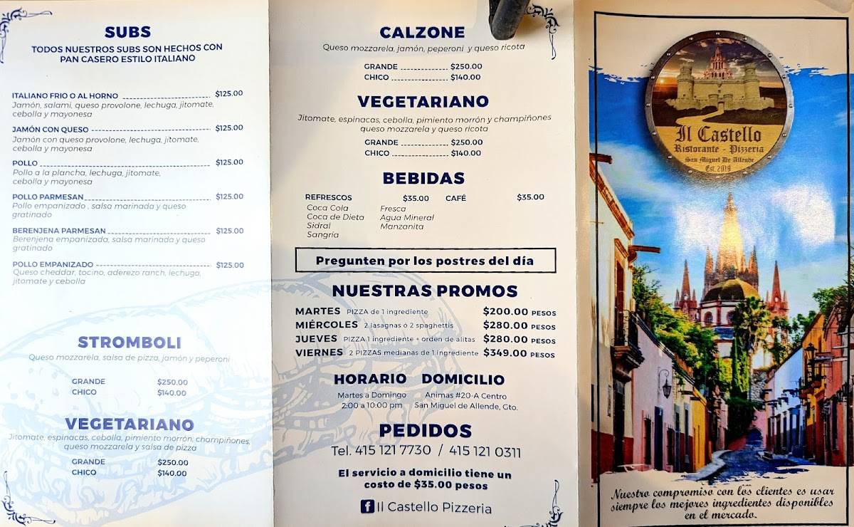 Menu at Il Castello Pizzeria, San Miguel de Allende