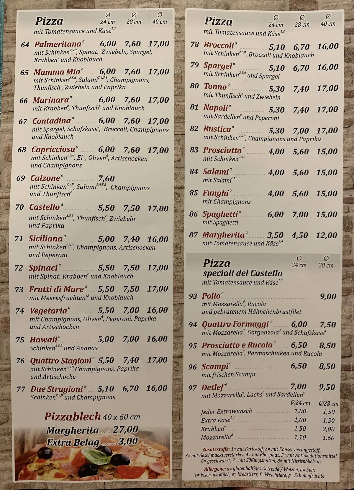 Speisekarte von Il Castello restaurant, Selm