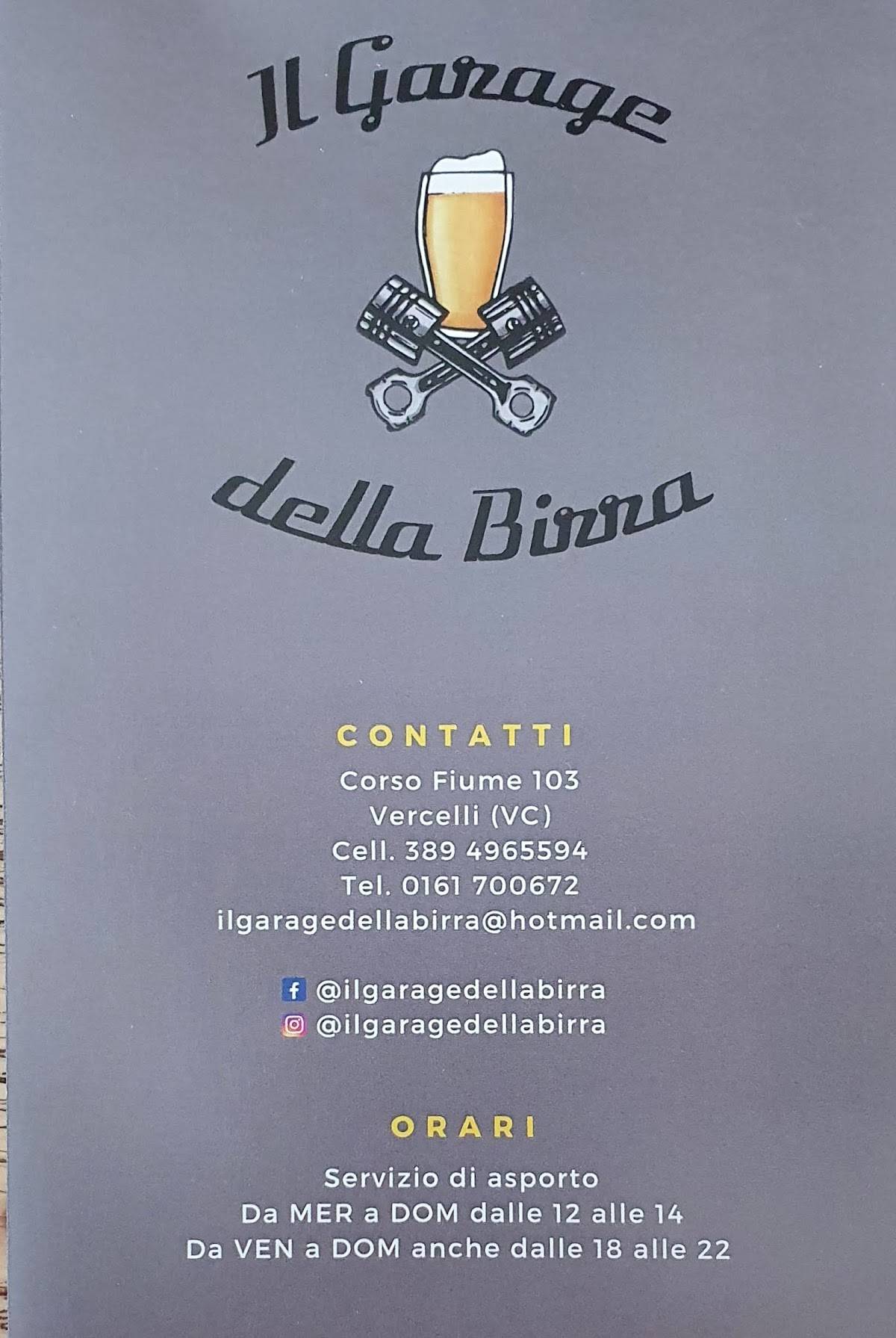 Menu da Il Garage della Birra pub & bar, Vercelli