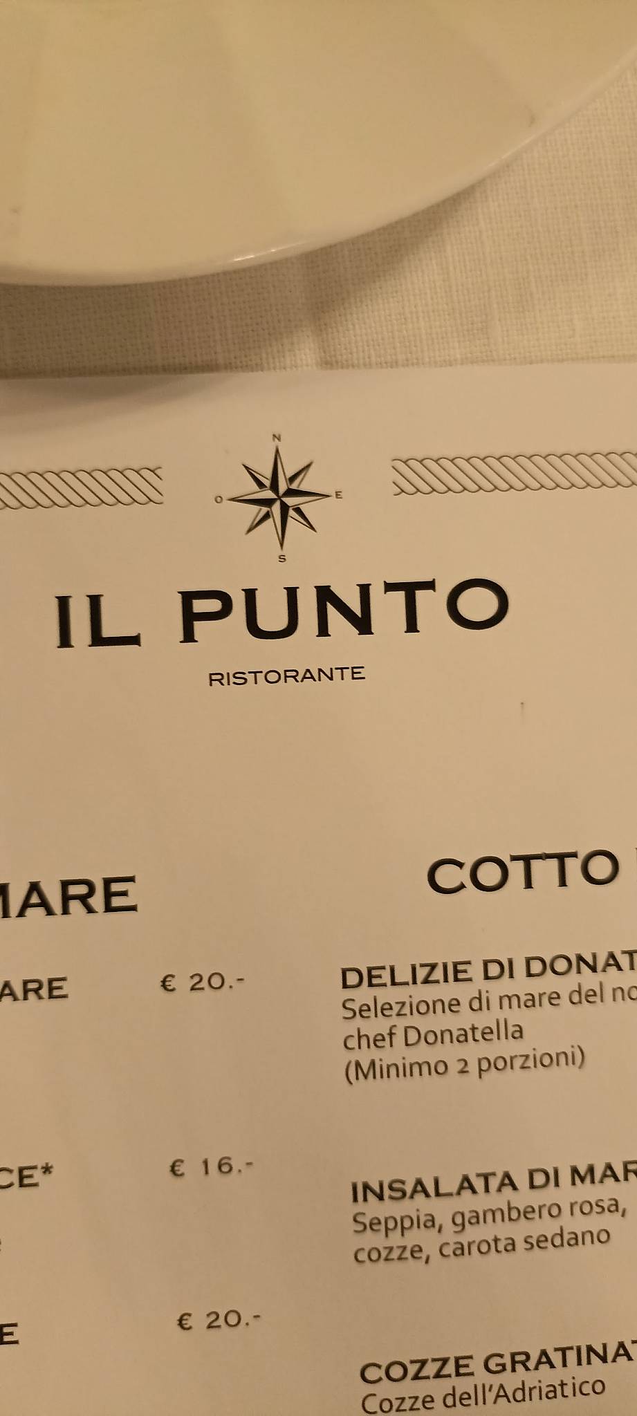 Menu da Il Punto pub & bar, Torre Canne, Via Eroi del Mare