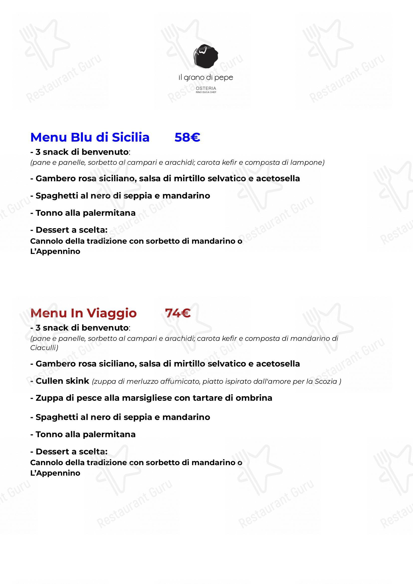 Menu da Il grano di pepe ristorante, Ravarino