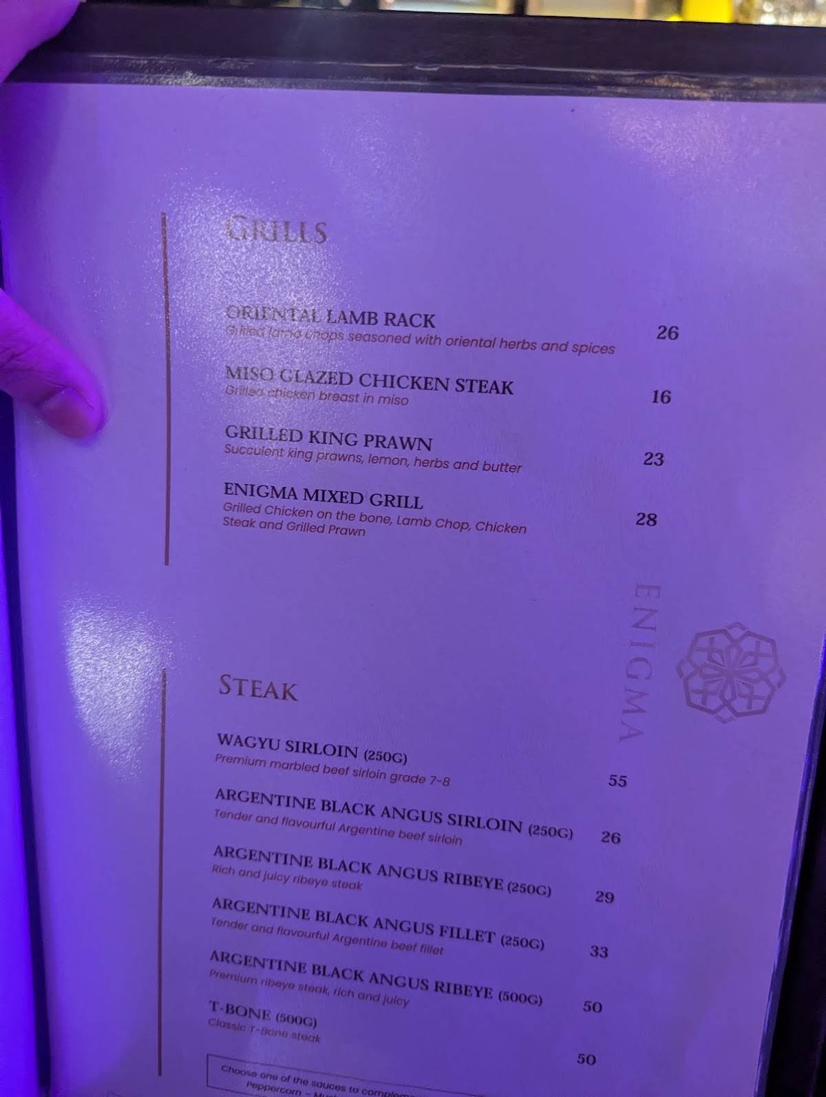 Menu at Enigma Pan Asian restaurant, Ilford