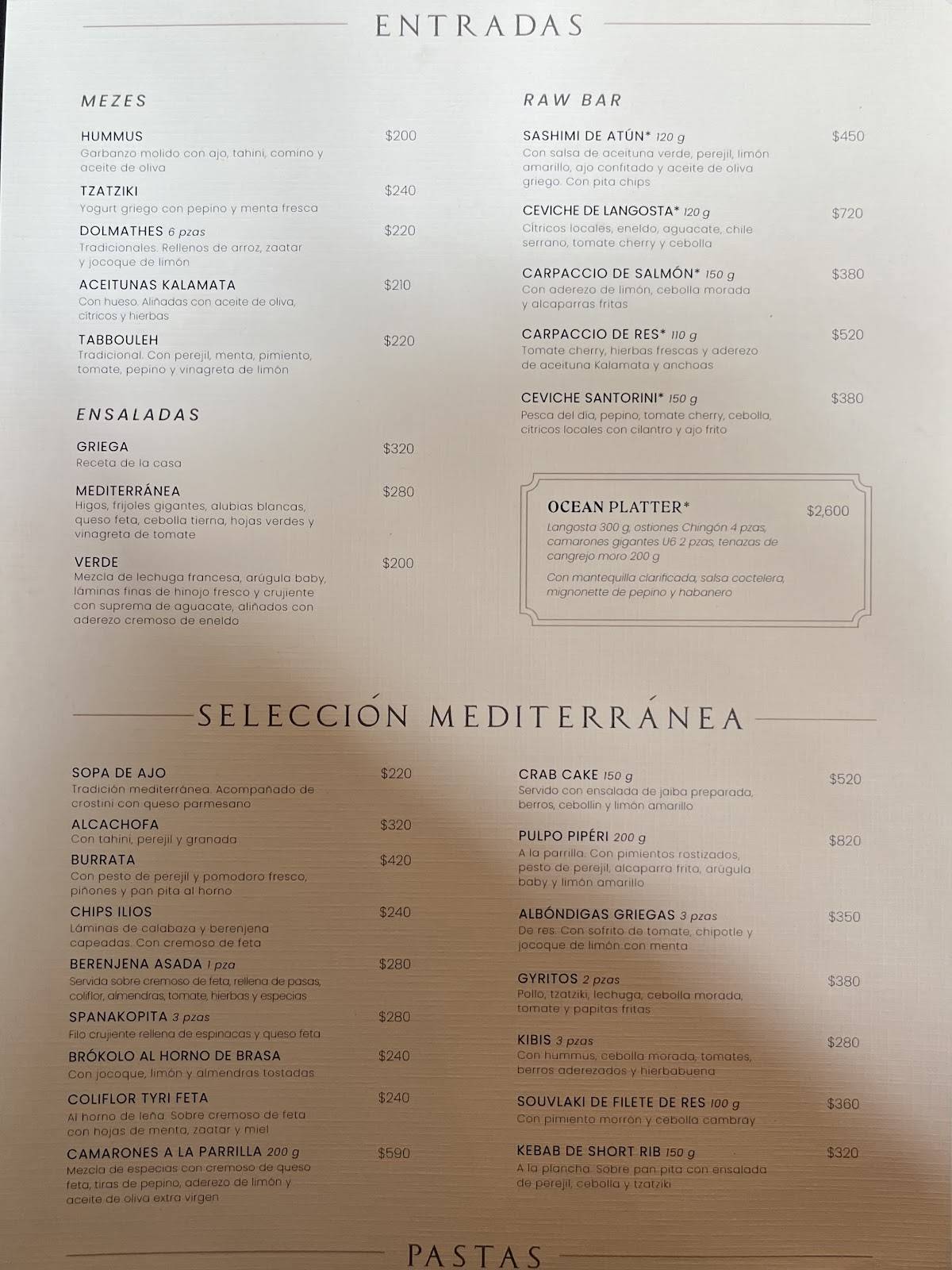 Carta de Ilios Polanco | Restaurante Griego, Ciudad López Mateos