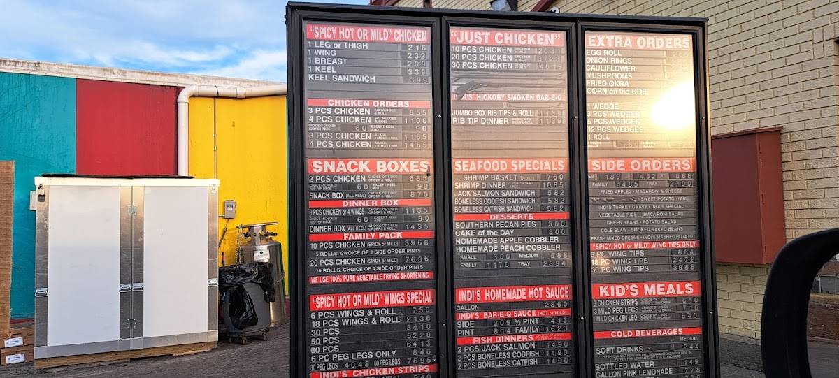 Menu at Indi's Chicken fast food, Louisville, Fern Valley Rd
