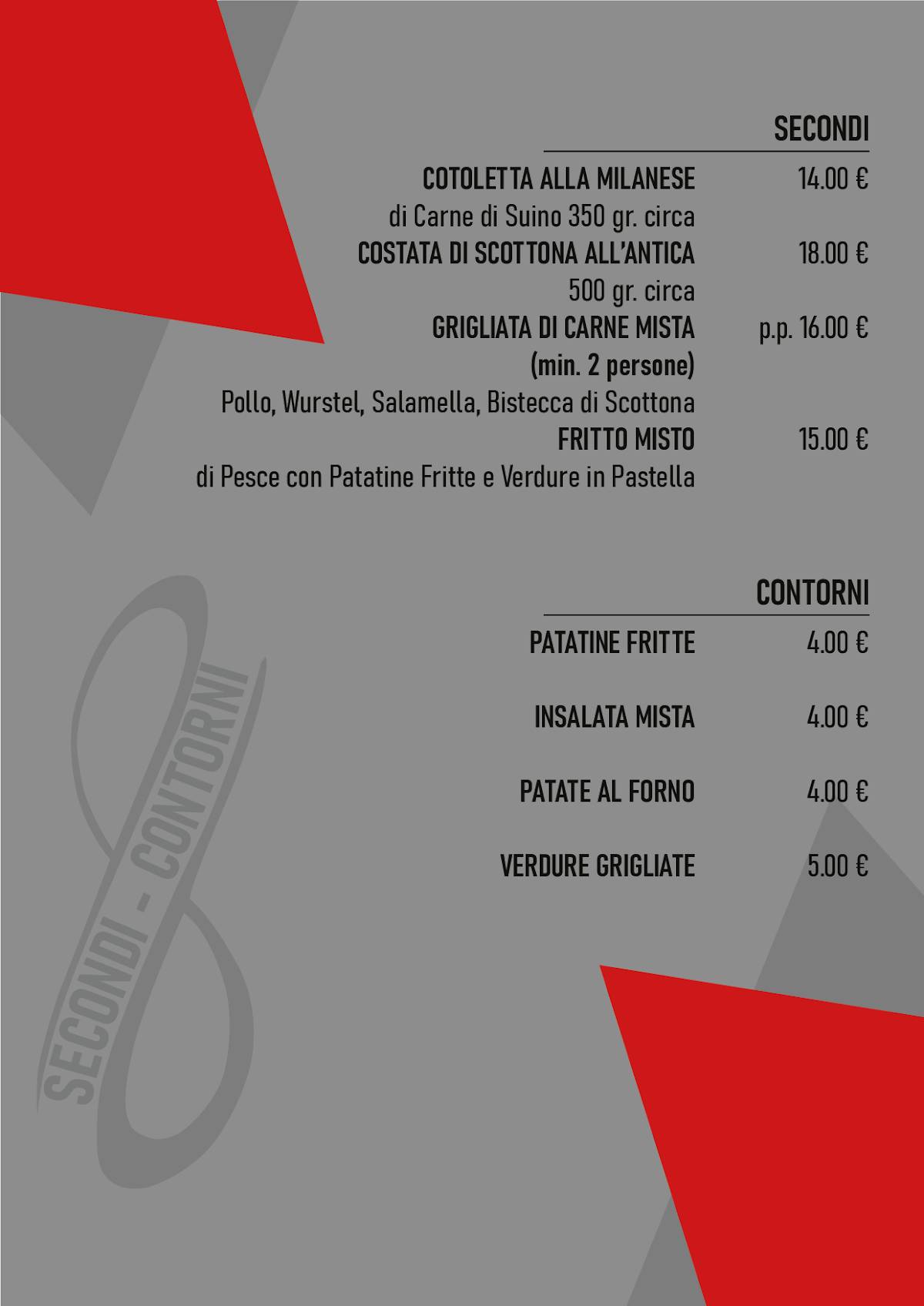 Menu at Infinity Restaurant, Milan
