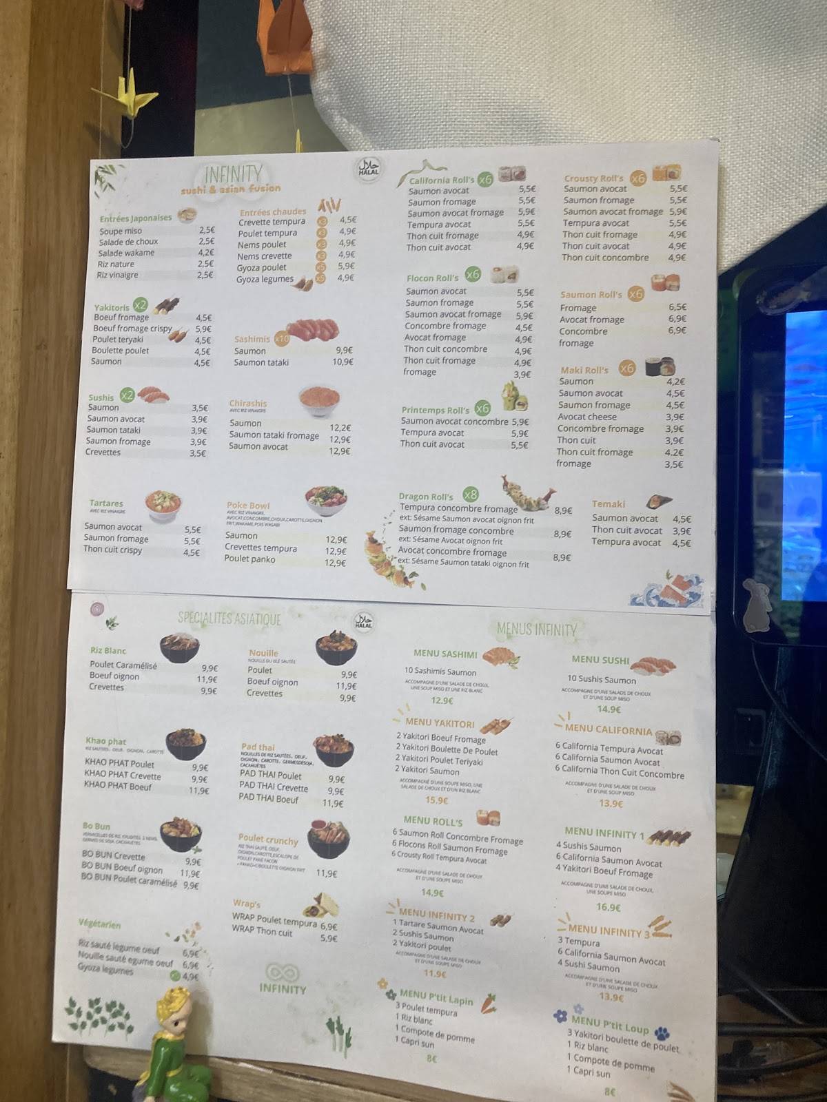 Menu at Infinity Sushi & Asian Fusion restaurant, Clichy