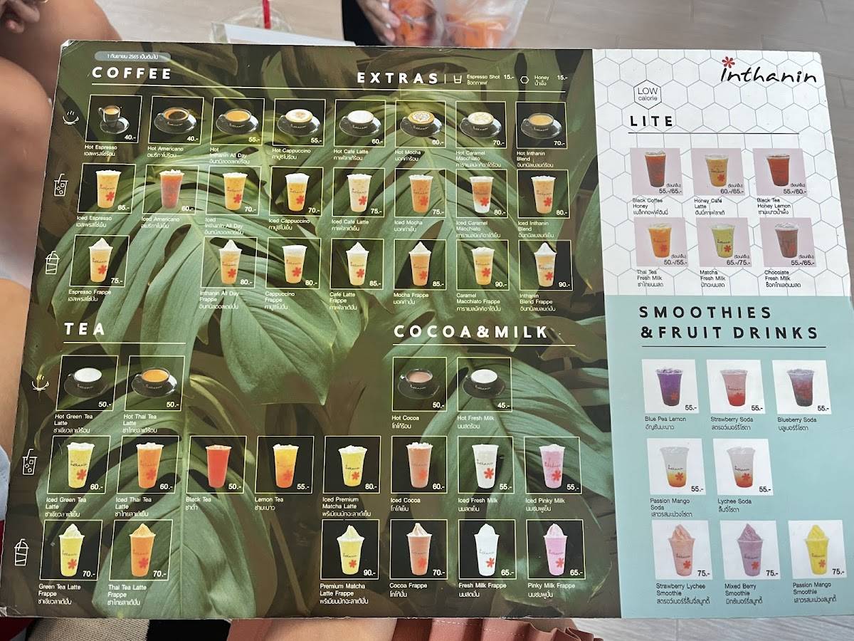 Menu at Inthanin Coffee จอมบึง, Chom Bueng