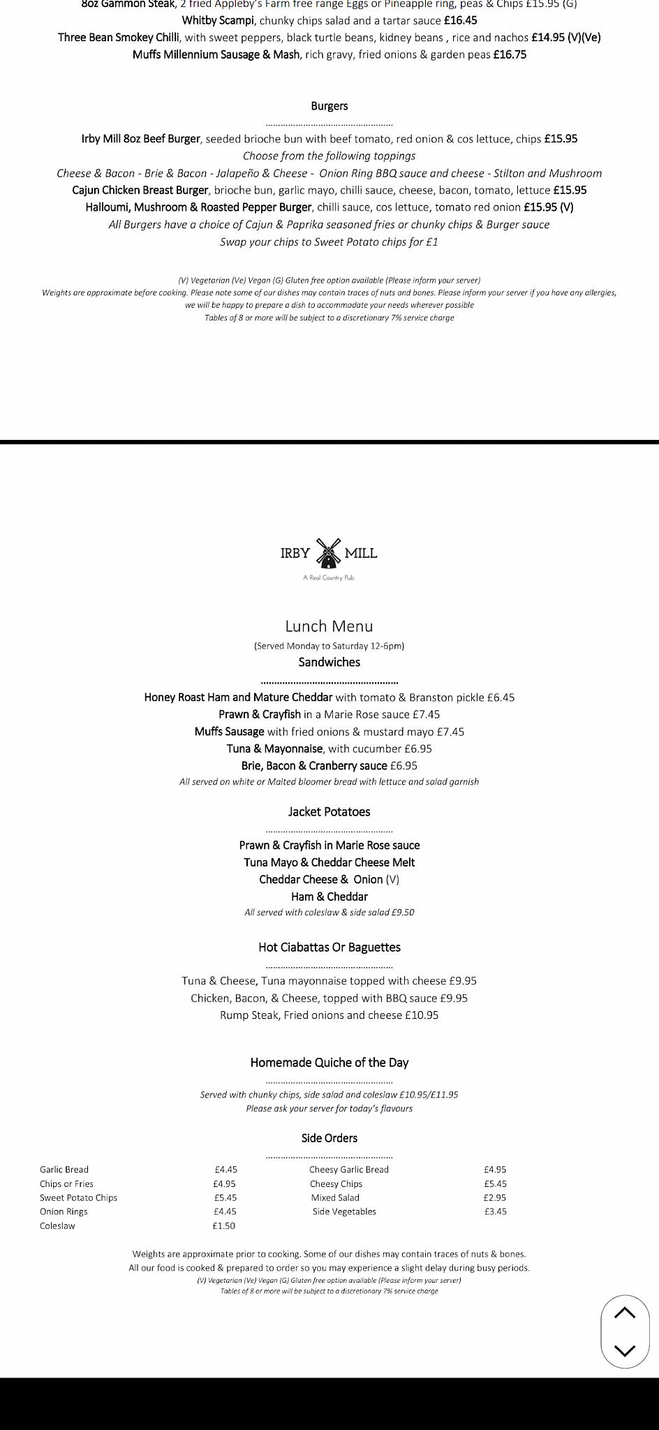 Menu at Irby Mill pub & bar, Greasby
