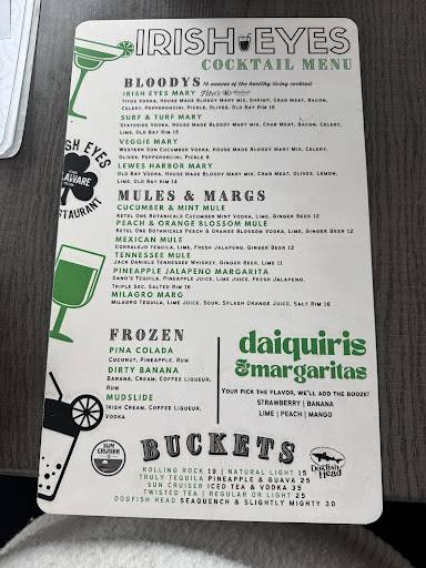Menu at Irish Eyes Pub & Restaurant, Lewes, 213 Anglers Rd