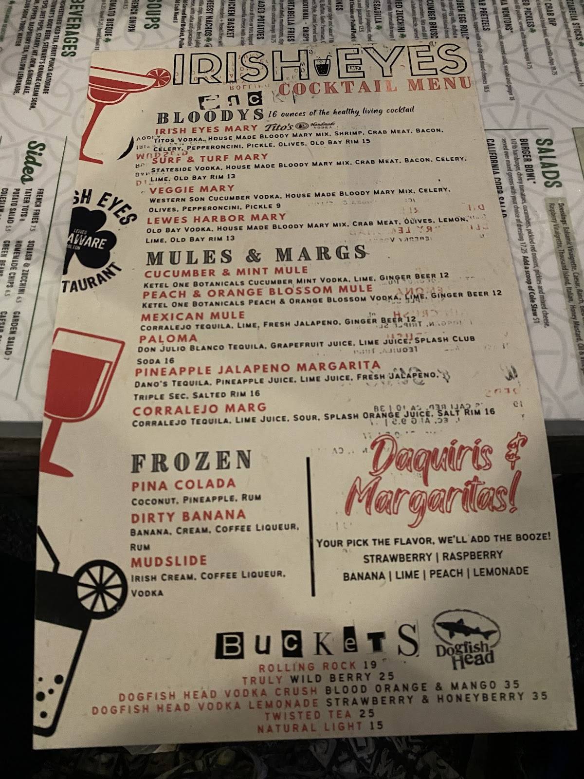 Menu at Irish Eyes Pub & Restaurant, Lewes, 213 Anglers Rd
