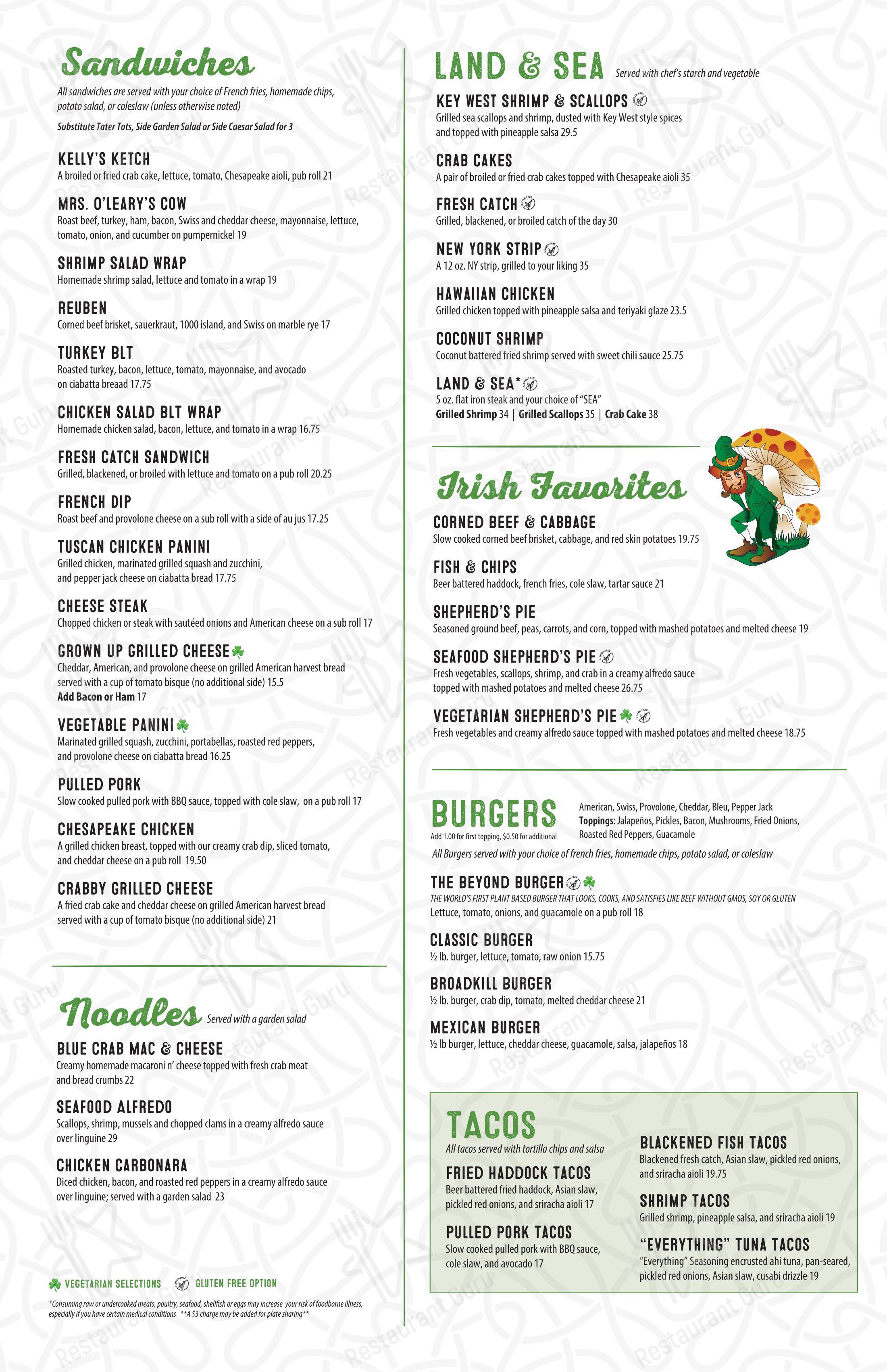 Menu at Irish Eyes Pub & Restaurant, Lewes, 213 Anglers Rd