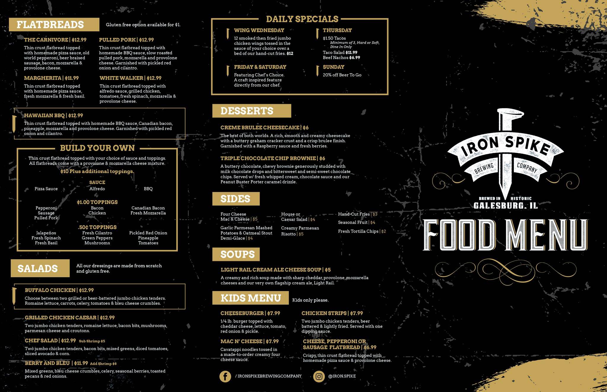 Menu at Iron Spike Brewing Company pub & bar, Galesburg