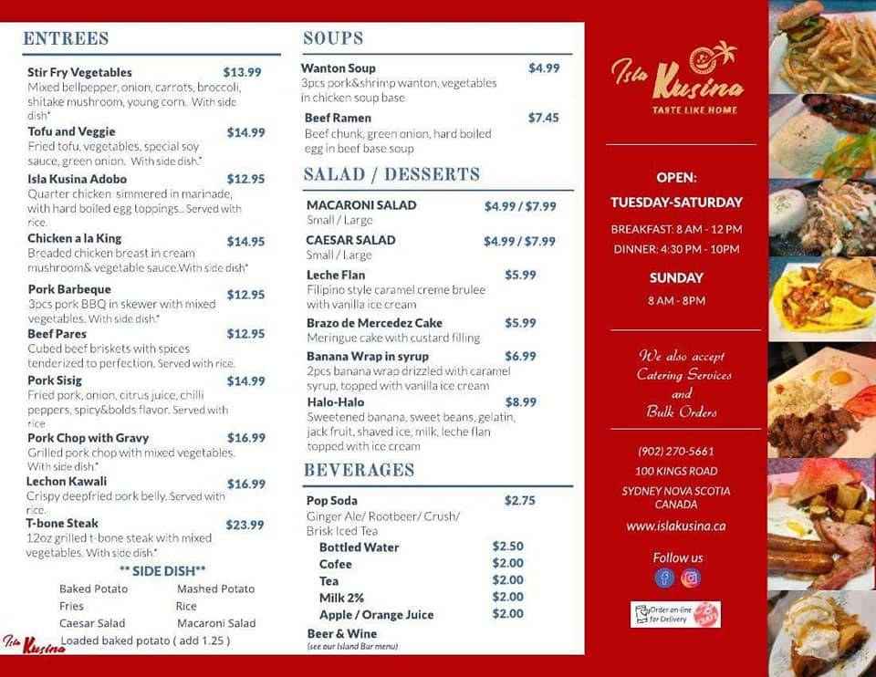 Menu au Isla Kusina International Cuisine restaurant, Sydney