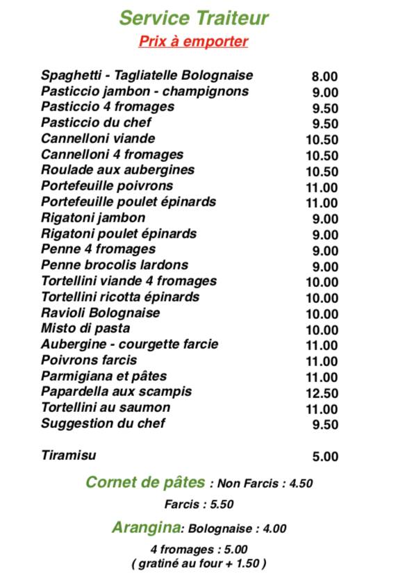 Menu au Isola Bella, Liège