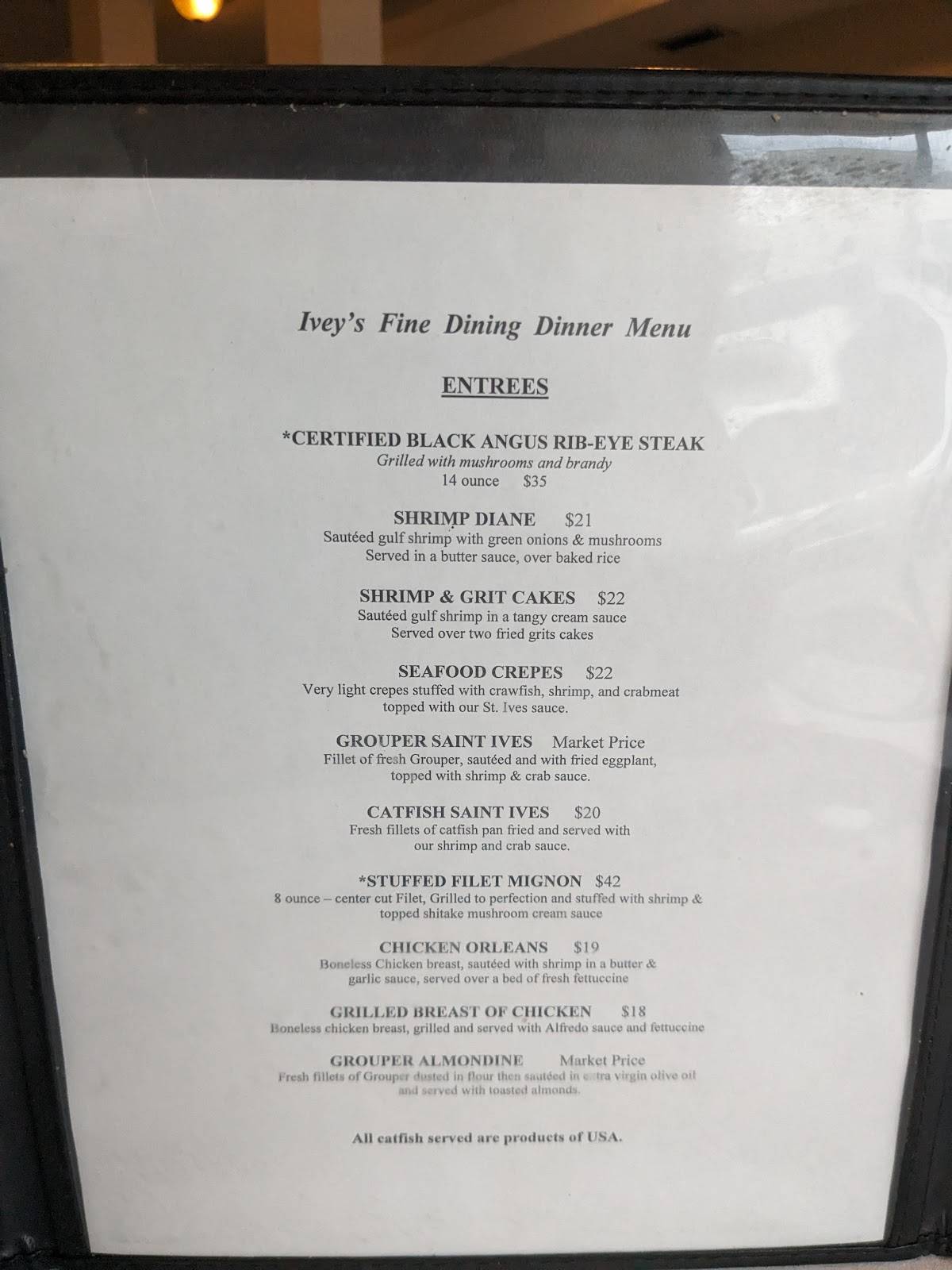 Menu at Ivey's Restaurant, Robertsdale