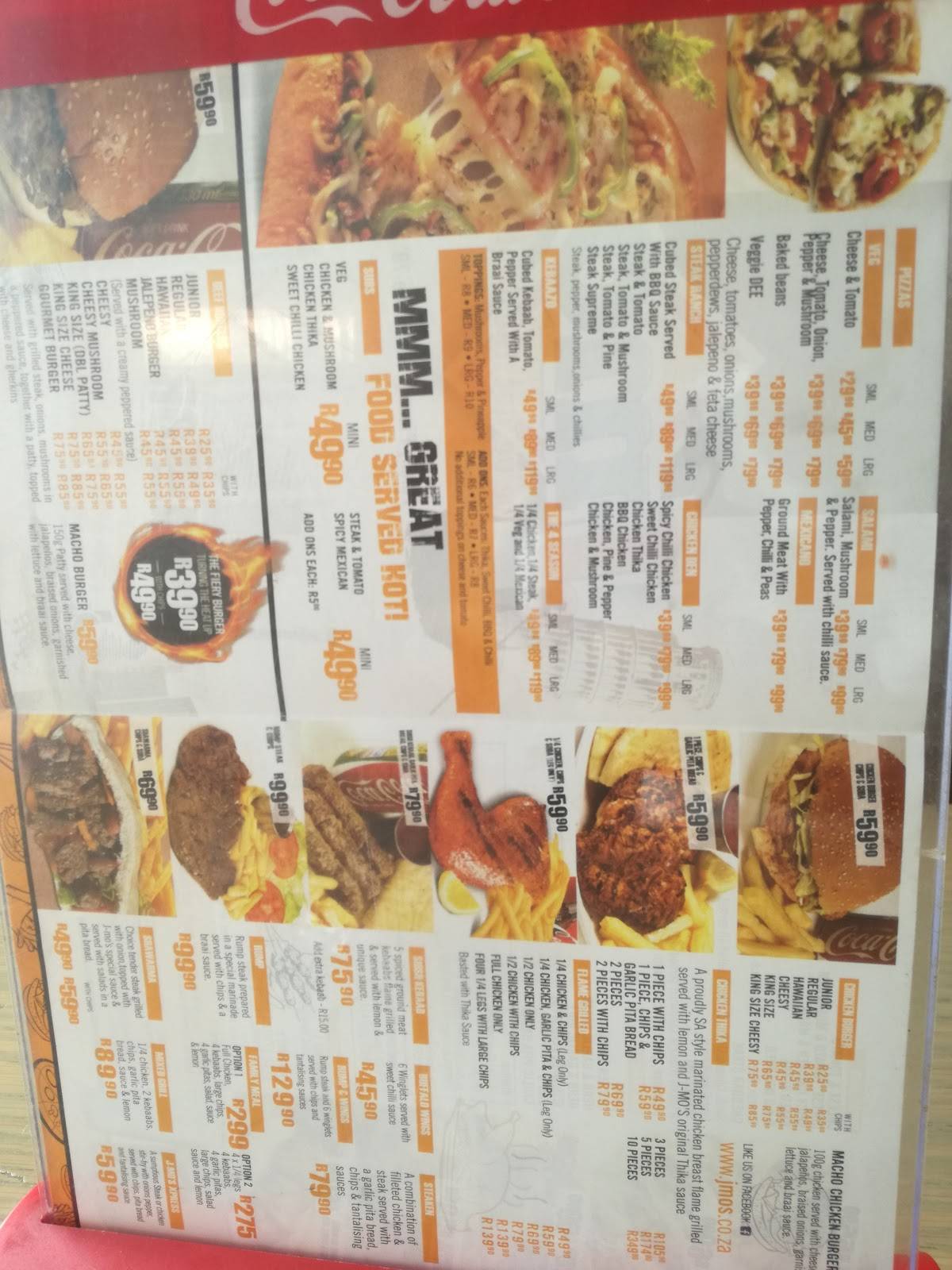 Menu at J-MO'S FORDSBURG restaurant, Johannesburg