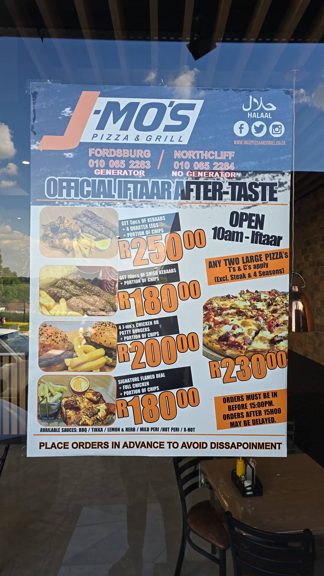 Menu at J-MO'S FORDSBURG restaurant, Johannesburg