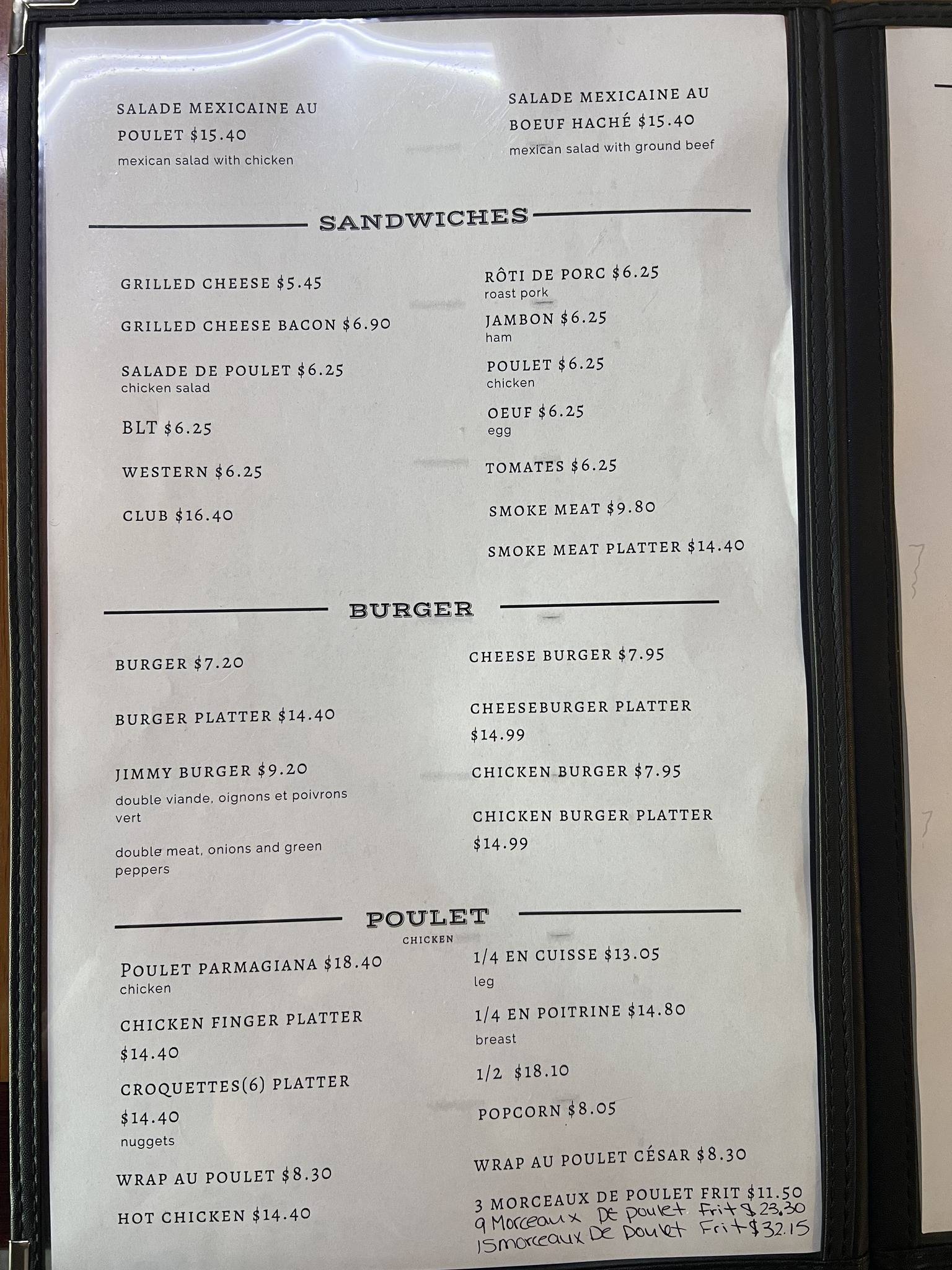 Menu at J & A Bowers Restaurant, Canada