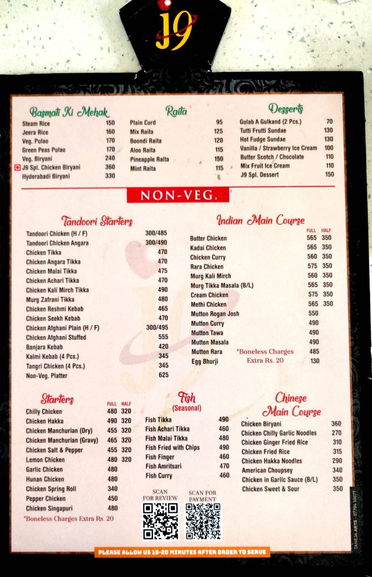 Menu at J9 Restaurant And Banquet Hall, Pohir